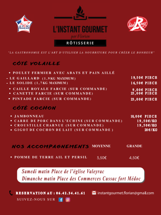 Notre carte :: Rôtisserie instant gourmet par florian